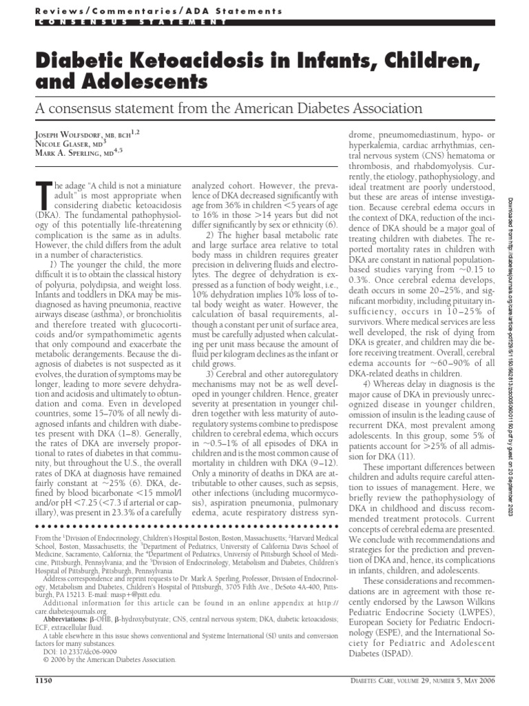 Diabetic Ketoacidosis in Infants, Children, and Adolescents: A ...