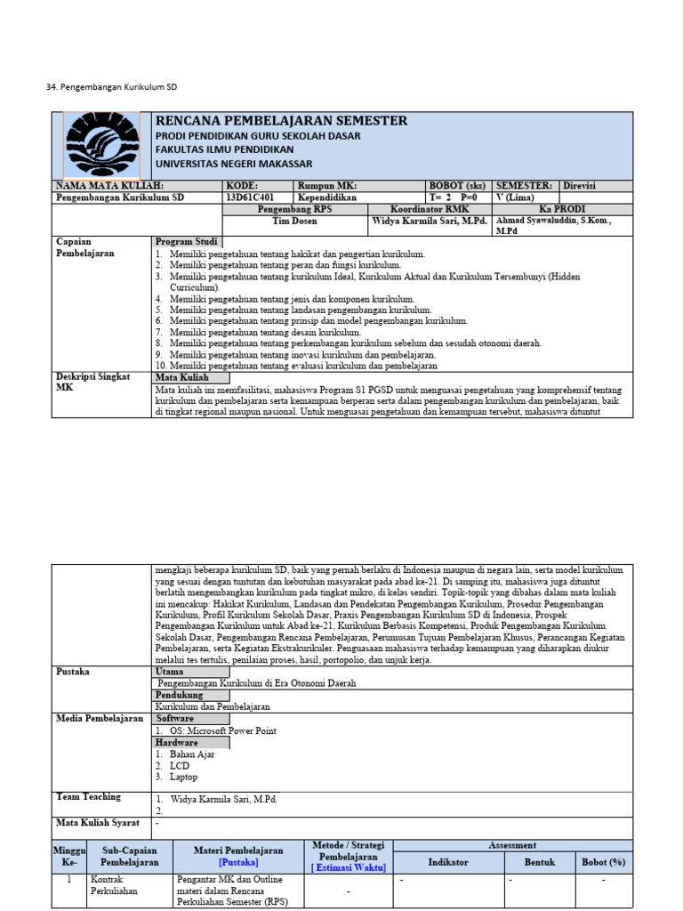 RPS Pengembangan Kurikulum SD | PDF
