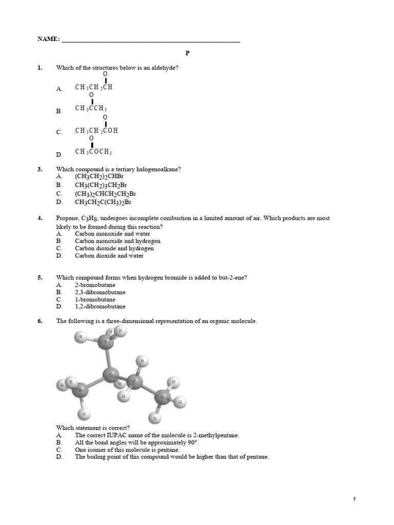 Organic Chem Packet - SL | PDF | Alkene | Chemical Reactions
