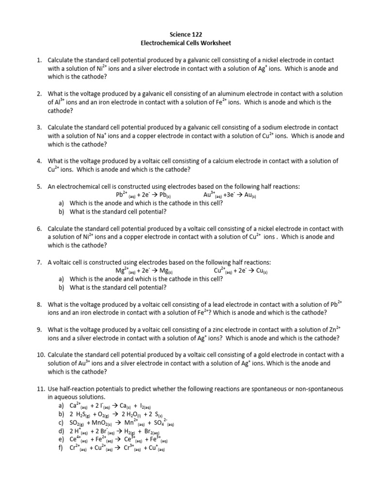 Voltaic Cell Worksheet | PDF | Electrode | Electrochemistry