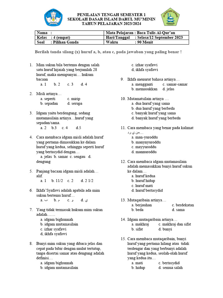 Soal PTS B, Indo | PDF