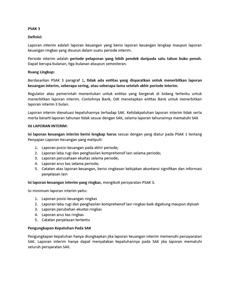 Laporan Keuangan Interim Berdasarkan PSAK 3 | PDF | Bisnis | Hukum
