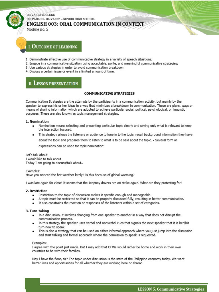 LESSON 5 - Communicative Strategies (FINAL) | PDF