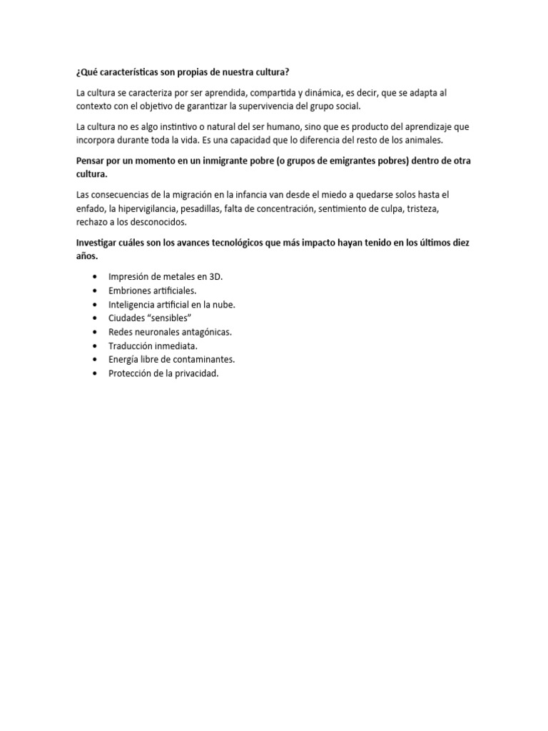 Qué Características Son Propias de Nuestra Cultura | PDF