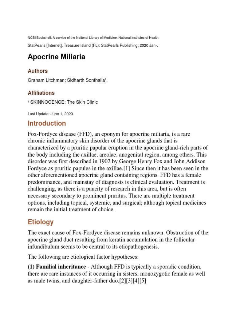 Apocrine Miliaria Pdf Integumentary System Medicine