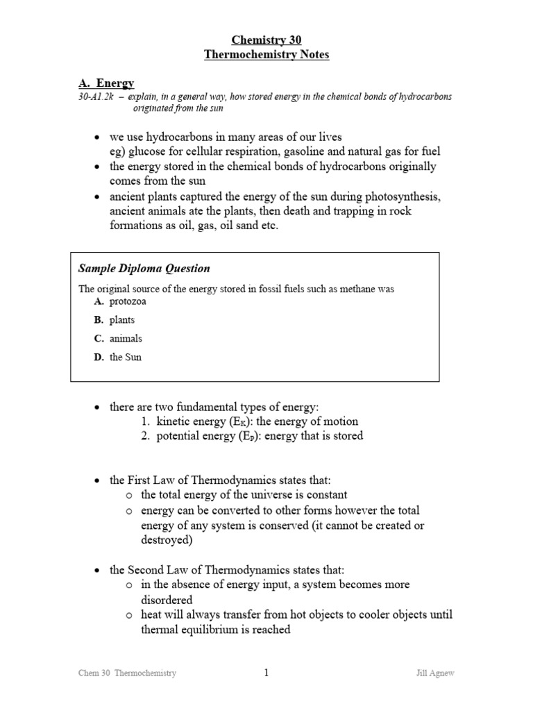 Chemistry 30 Thermochemistry Notes | PDF | Science & Mathematics