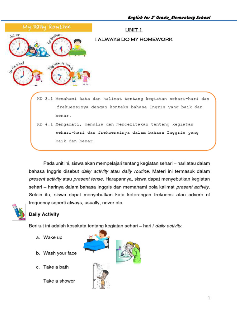 Unit 1. Present Activity (Daily Activity) | PDF