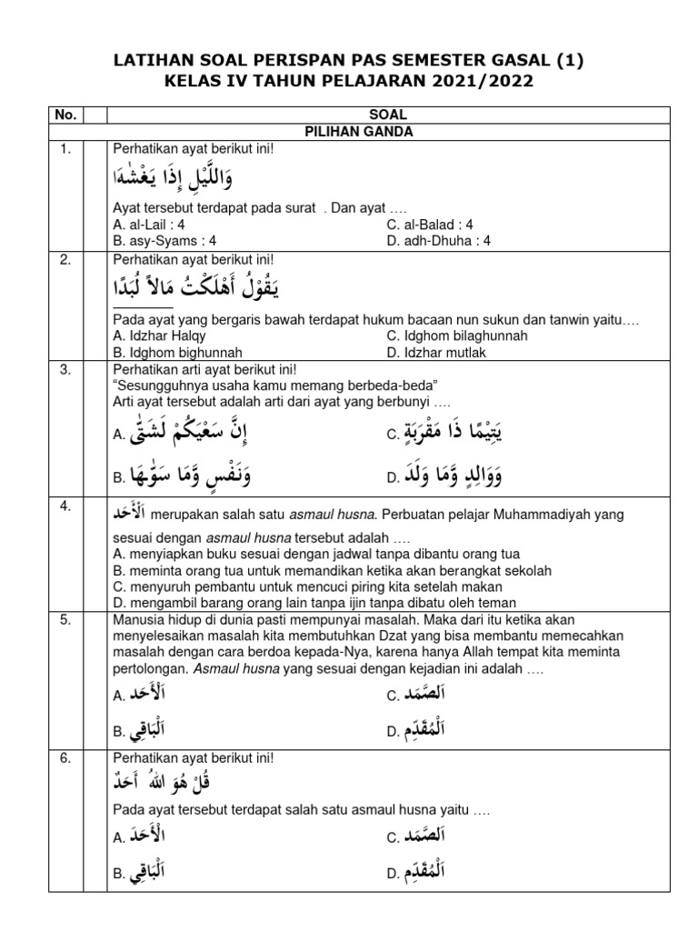 Latihan Soal Persiapan PAS | PDF