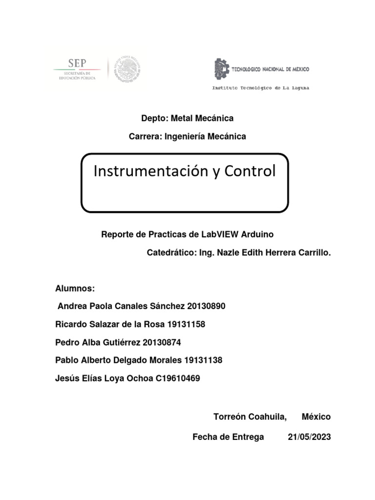 Reporte de Practicas Arduino Lab View Andrea Canales | PDF | Arduino | Ingeniería Informática