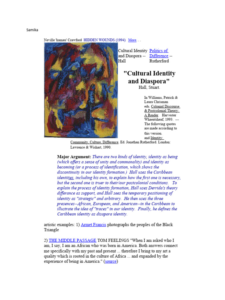Hall on Cultural Identity and Diaspora | PDF | Identity (Social Science ...