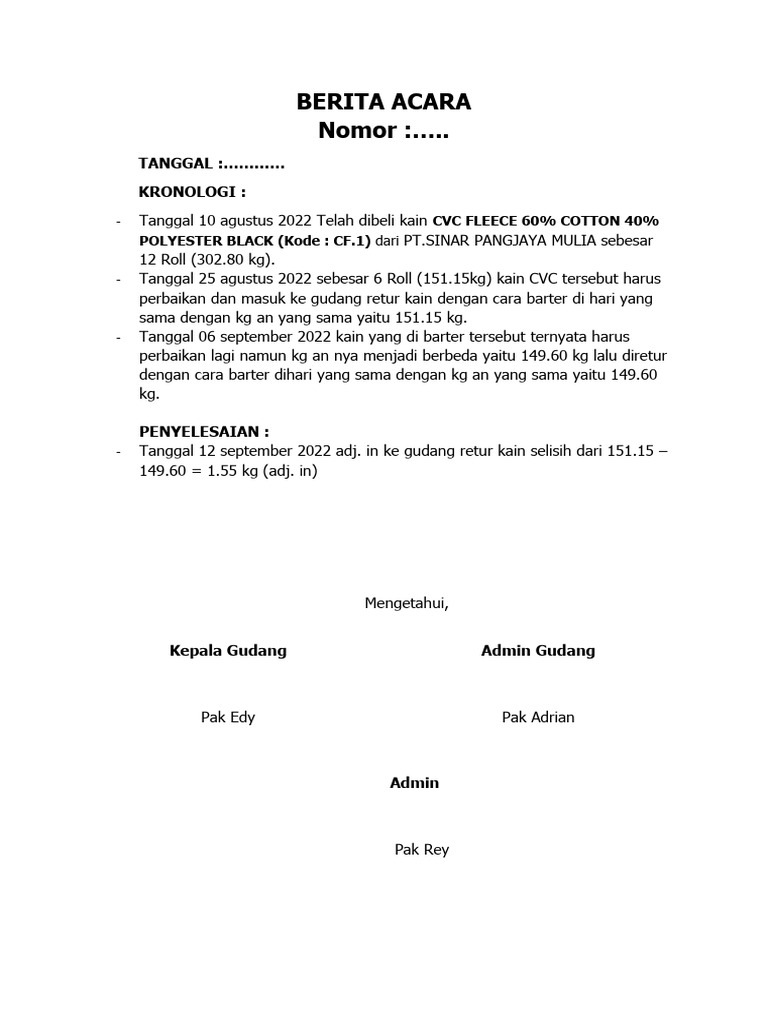 Contoh Format Berita Acara | PDF