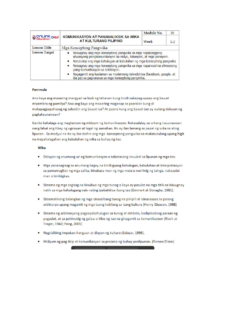 Week 1 Komunikasyon | PDF