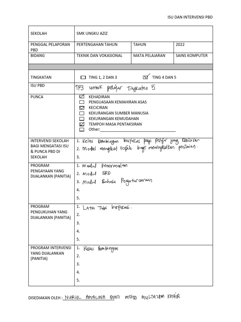 Borang Isu Dan Intervensi PBD | PDF