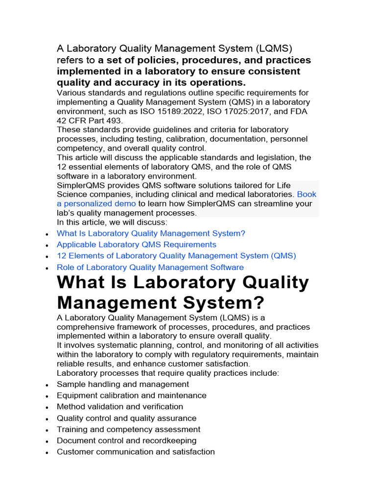 Laboratory Quality Management Systems Explained | PDF