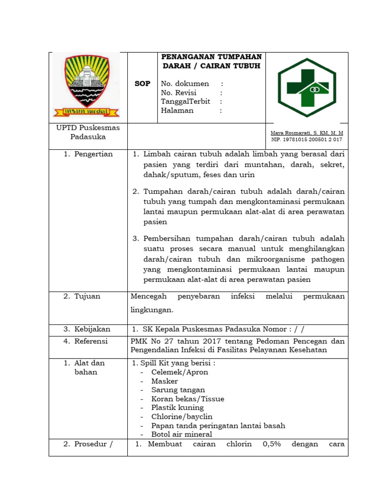 Sop Penanganan Tumpahan Cairan Tubuh | PDF