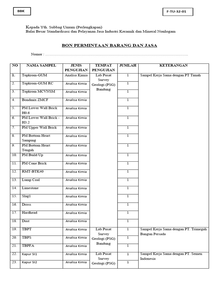 Bon Permintaan Barang Dan Jasa 2023 | PDF