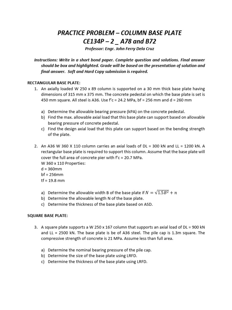 Practice Problem Column Base Plate | PDF | Teaching Methods & Materials ...
