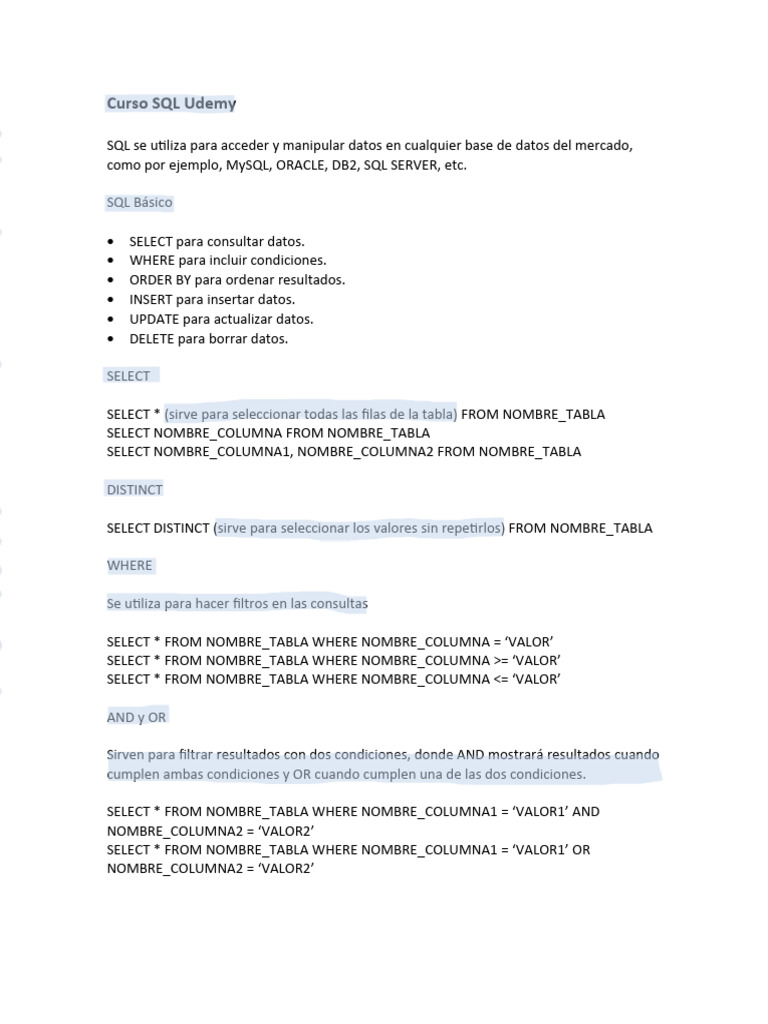Curso SQL Udemy | PDF