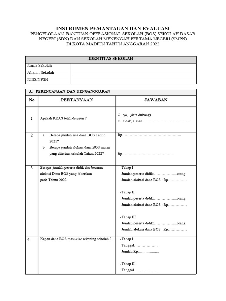 Instrumen Monitoring Bos 2023 | PDF