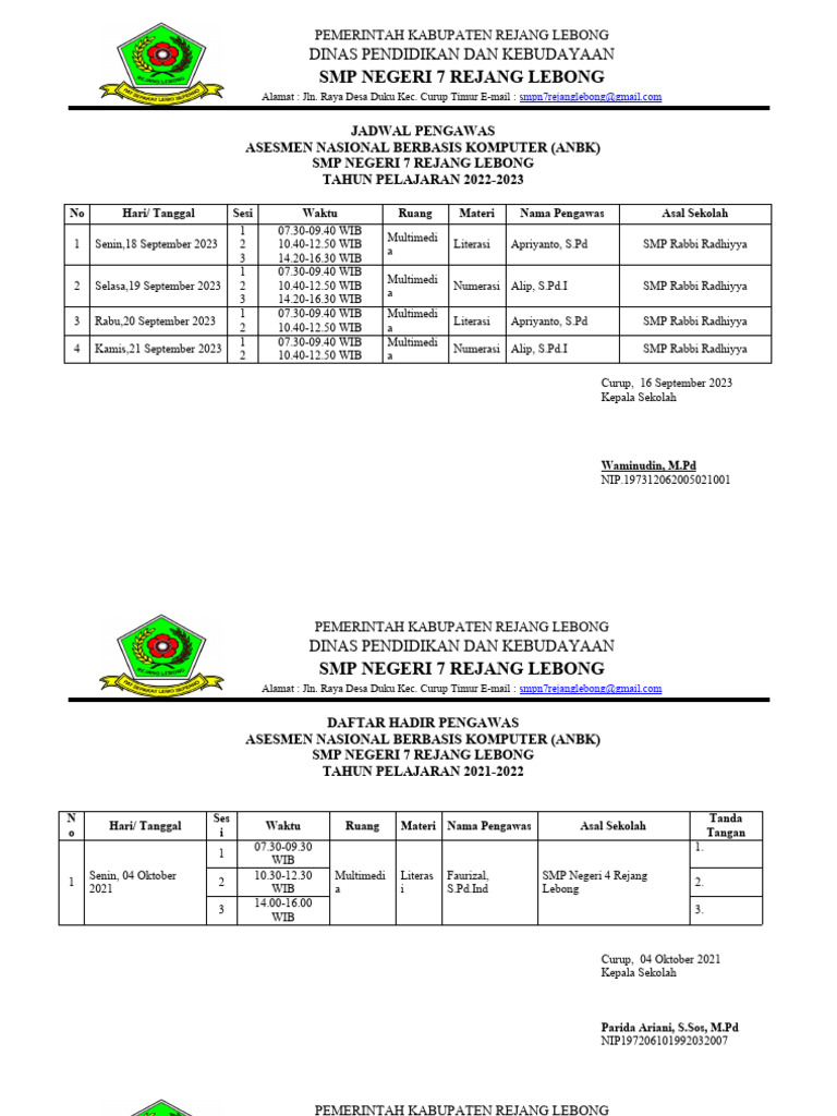 Jadwal Pengawas | PDF