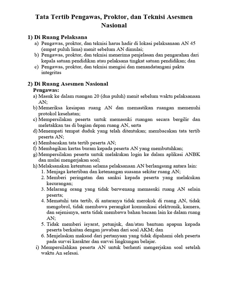 Tata Tertib Pengawas Anbk | PDF