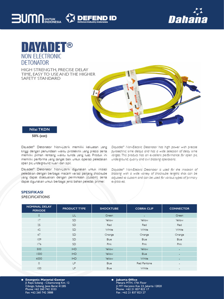 Dayadet Non Electronic Detonator | PDF
