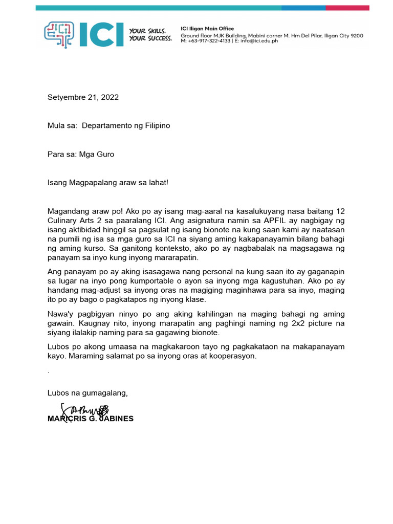 Bionote Letter (2) | PDF