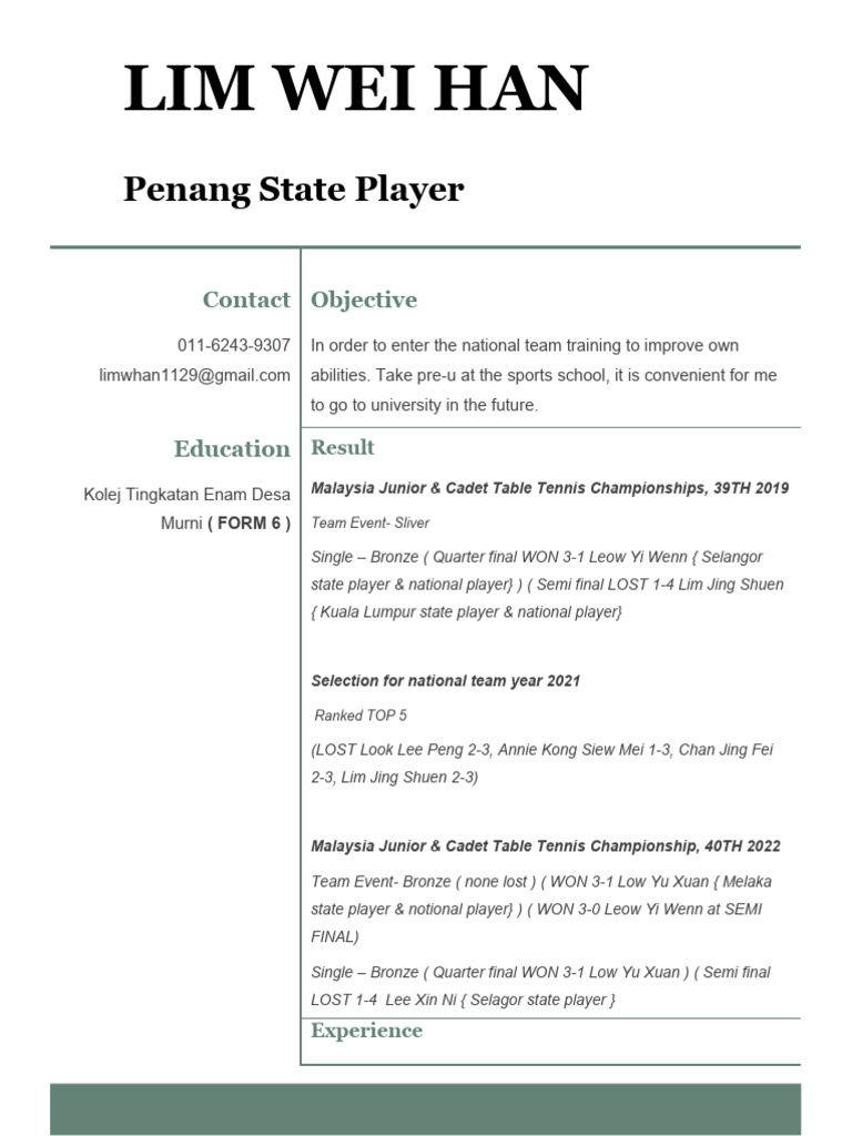 TTAM Resume Lim Wei Han | PDF