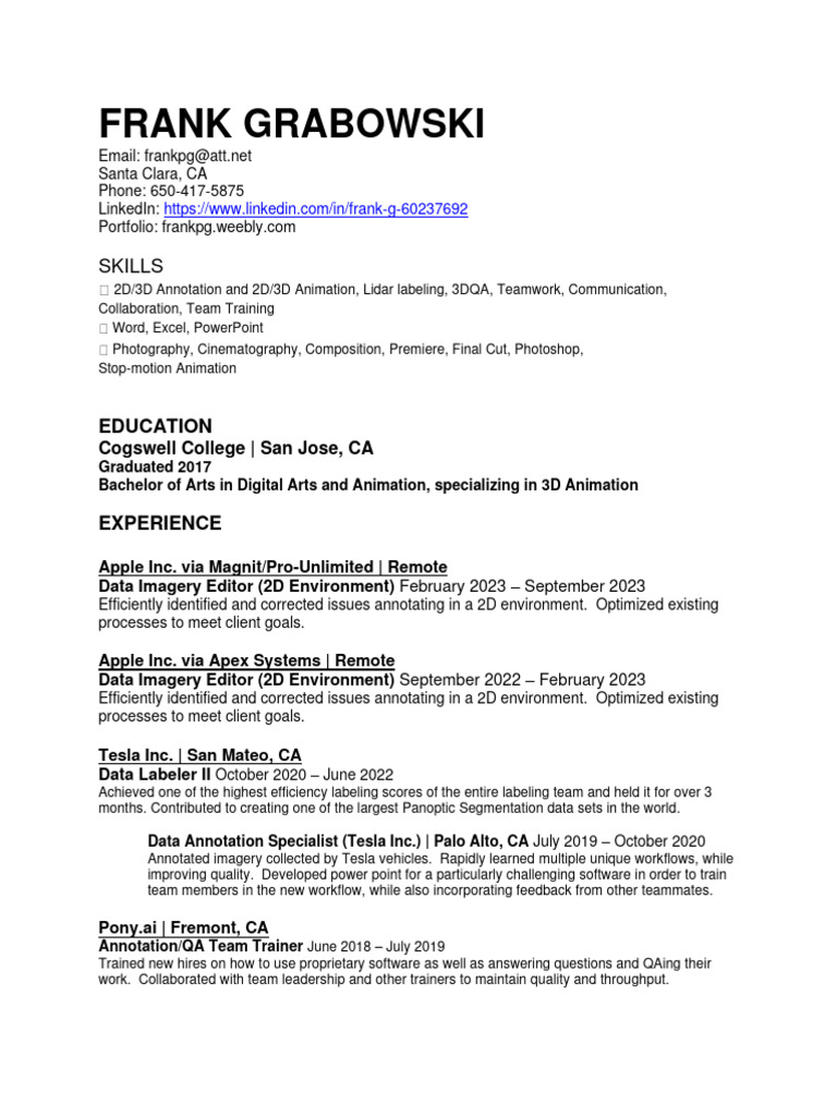 Frank Grabowski Resume 2024 | PDF | Computing