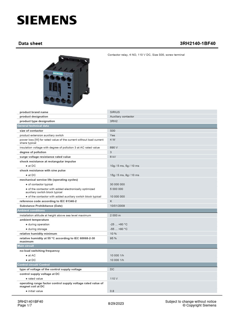 3RH21401BF40 Datasheet en | PDF | Physical Quantities | Building Engineering