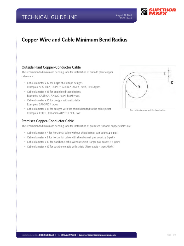 Minimum Bend Radius for Copper Cables | PDF | Technology & Engineering