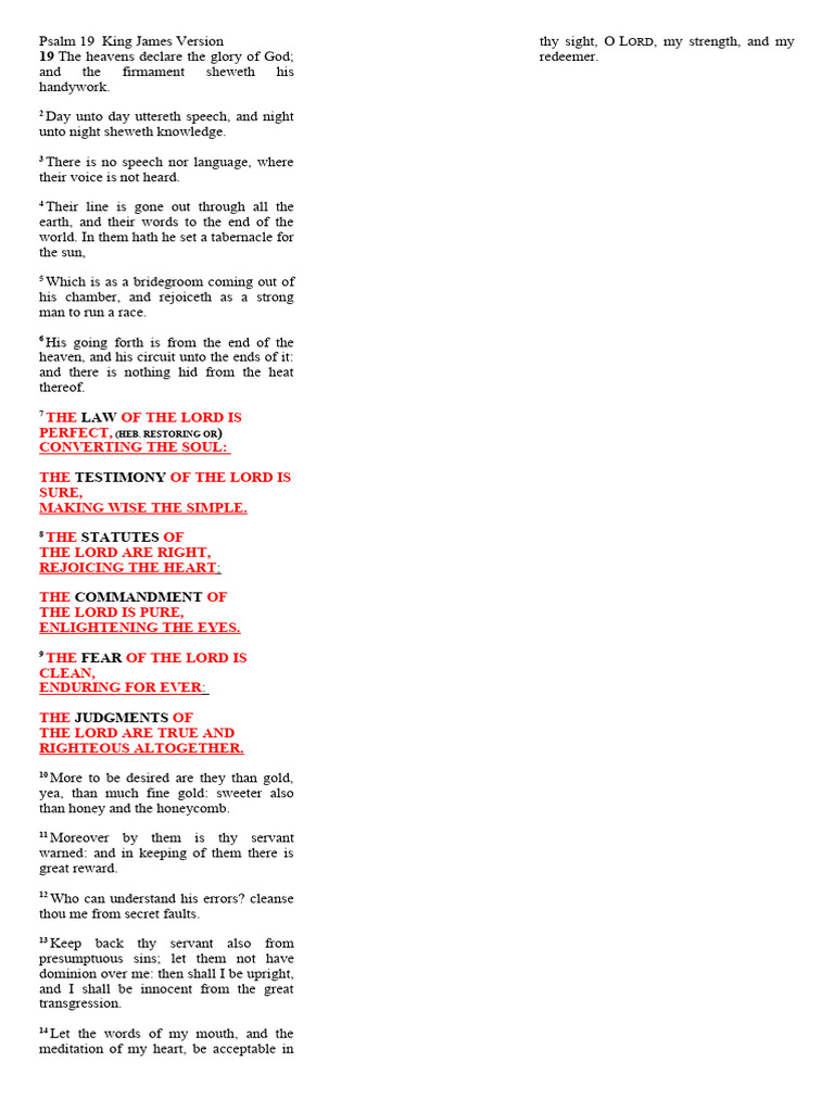 Psalm 19 King James Version | PDF