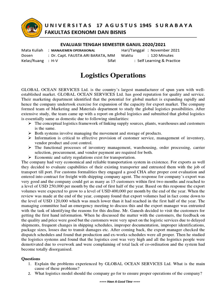 Logistics Case Study - ETS | PDF | Logistics | Warehouse