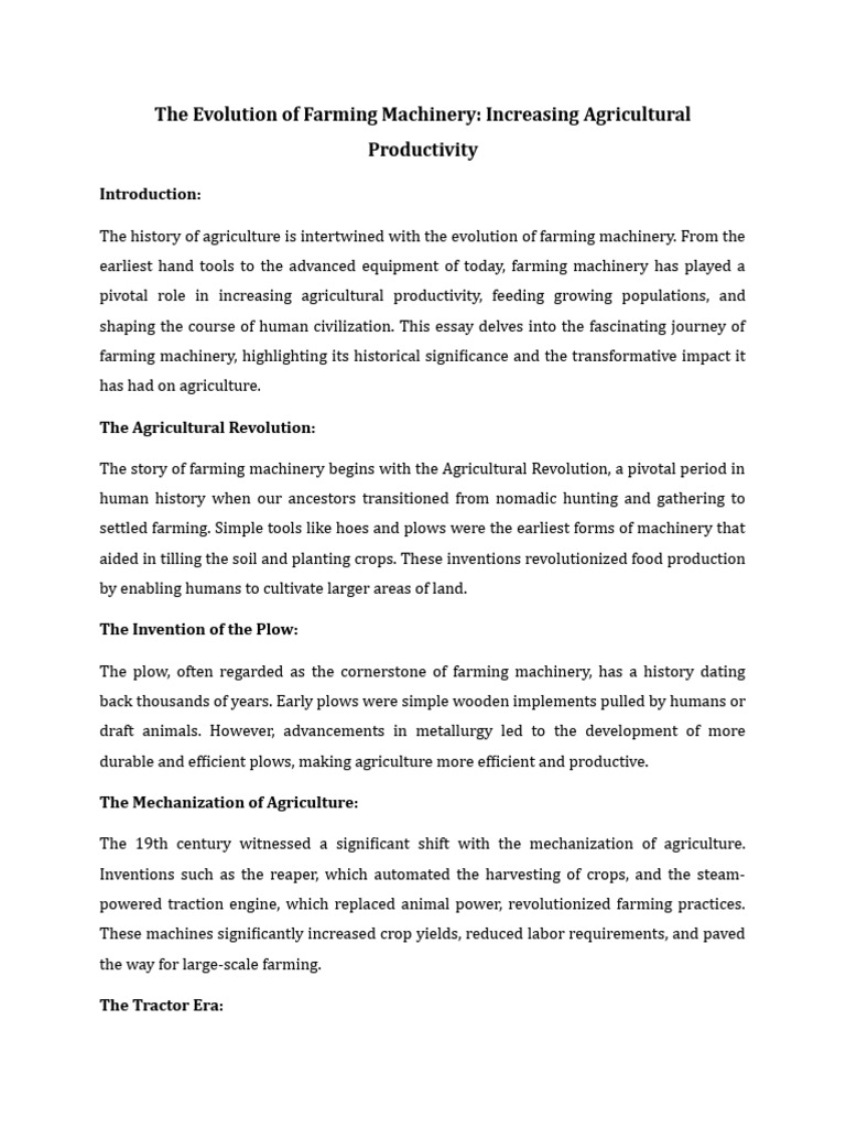 Evolution of Farming Machinery History | PDF | Agricultural Machinery ...