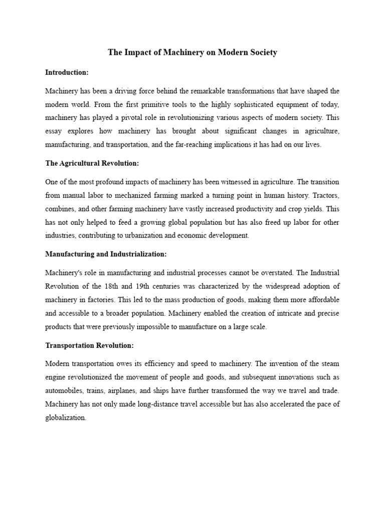 The Impact of Machinery On Modern Society | PDF