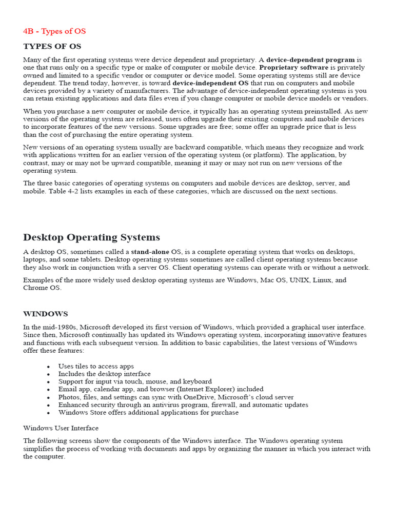 Desktop Operating Systems: Types of Os | PDF | Operating System | Computer Data Storage