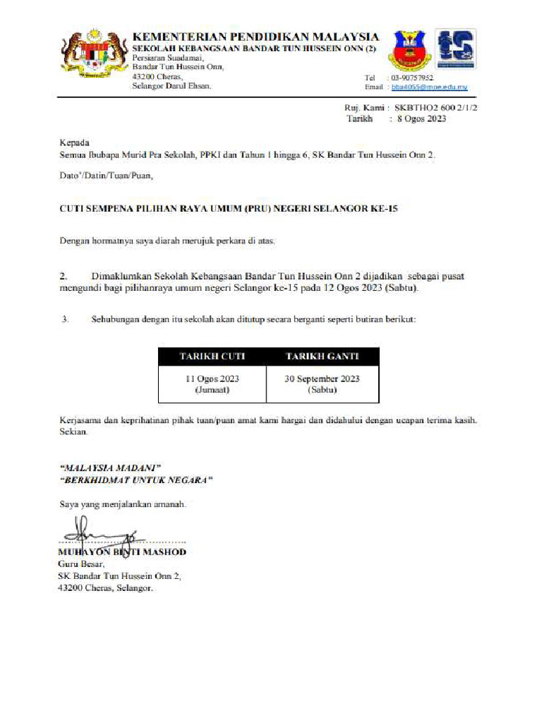 Cuti Sempena Pilihan Raya Umum Pru 15 Negeri Selan - 230809 - 105316 | PDF