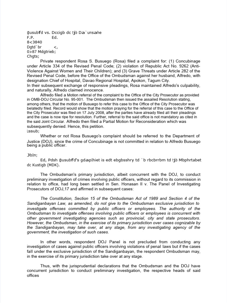 PDF Busuego Vs Ombudsman Digest | PDF | Law