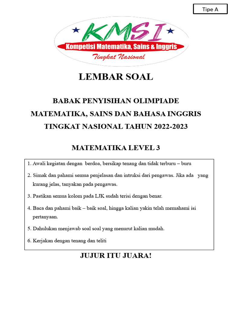 Soal Penyisihan Math Lev 3 - Tipe A | PDF