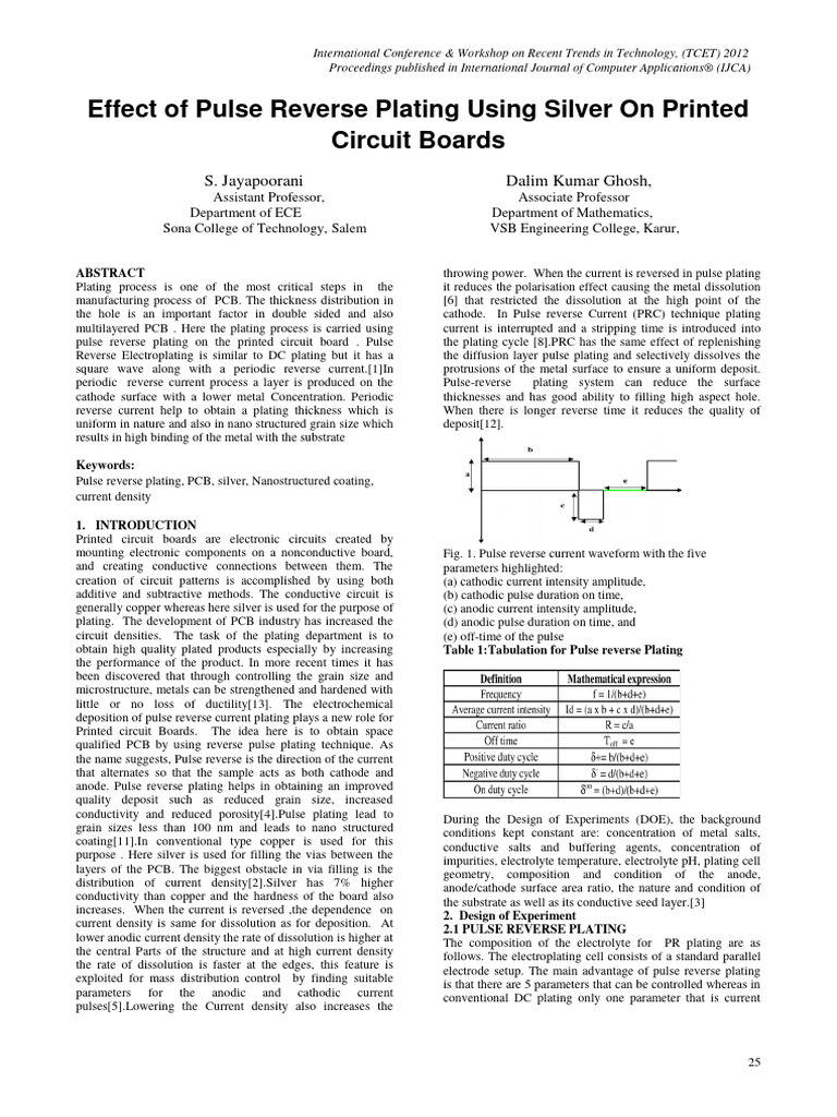 Effect of Pulse Reverse Plating Using Silver On Printed Circuit Boards ...