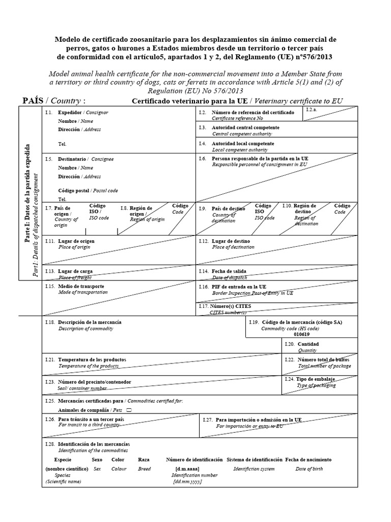 EU Vet Health Certificate | PDF