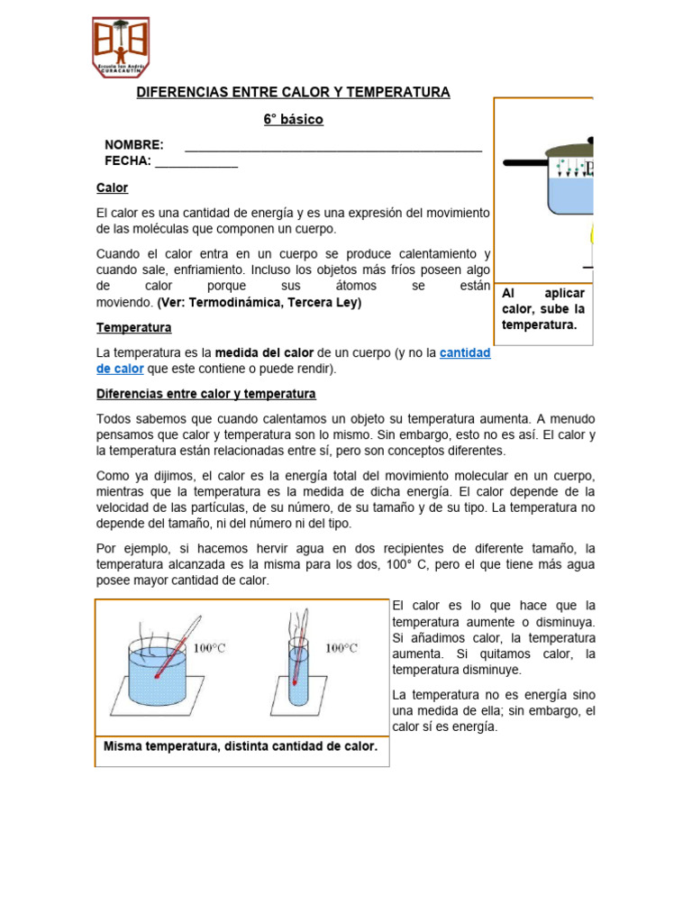 Calor y Temperatura 6TO Materia | PDF | Calor | Temperatura