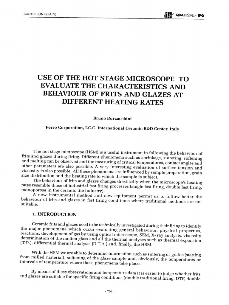 Use of The Hot Stage Microscope To Evaluate The Characteristics and ...