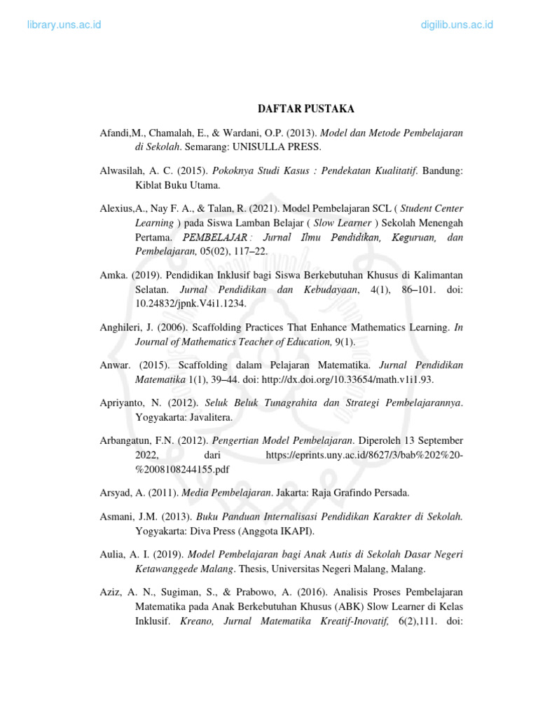 Daftar Pustaka Model Pembelajaran Inklusif | PDF | Karier & Perkembangan