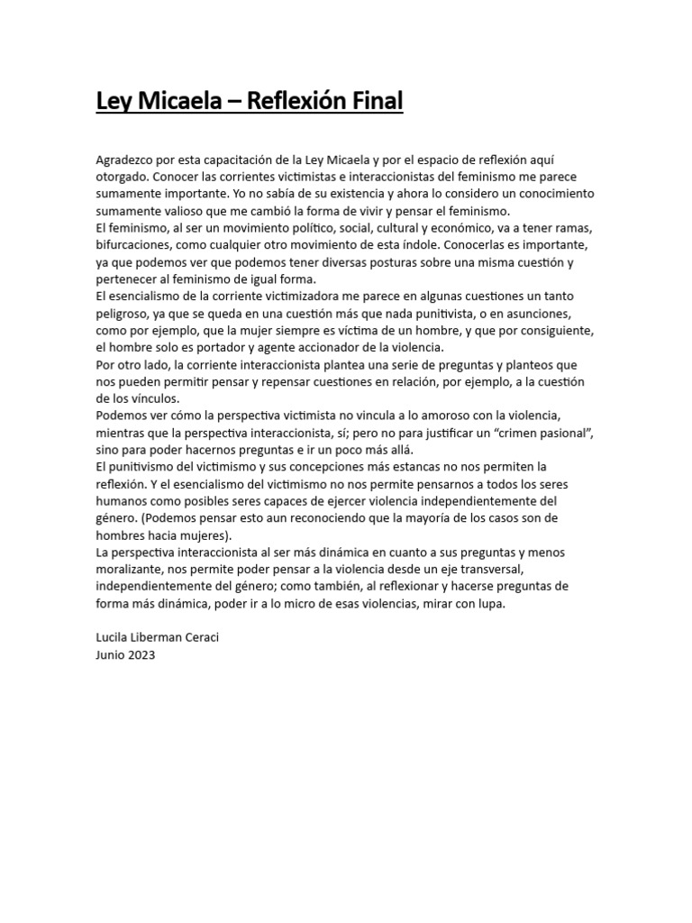 Ley Micaela - Reflexión Final | PDF