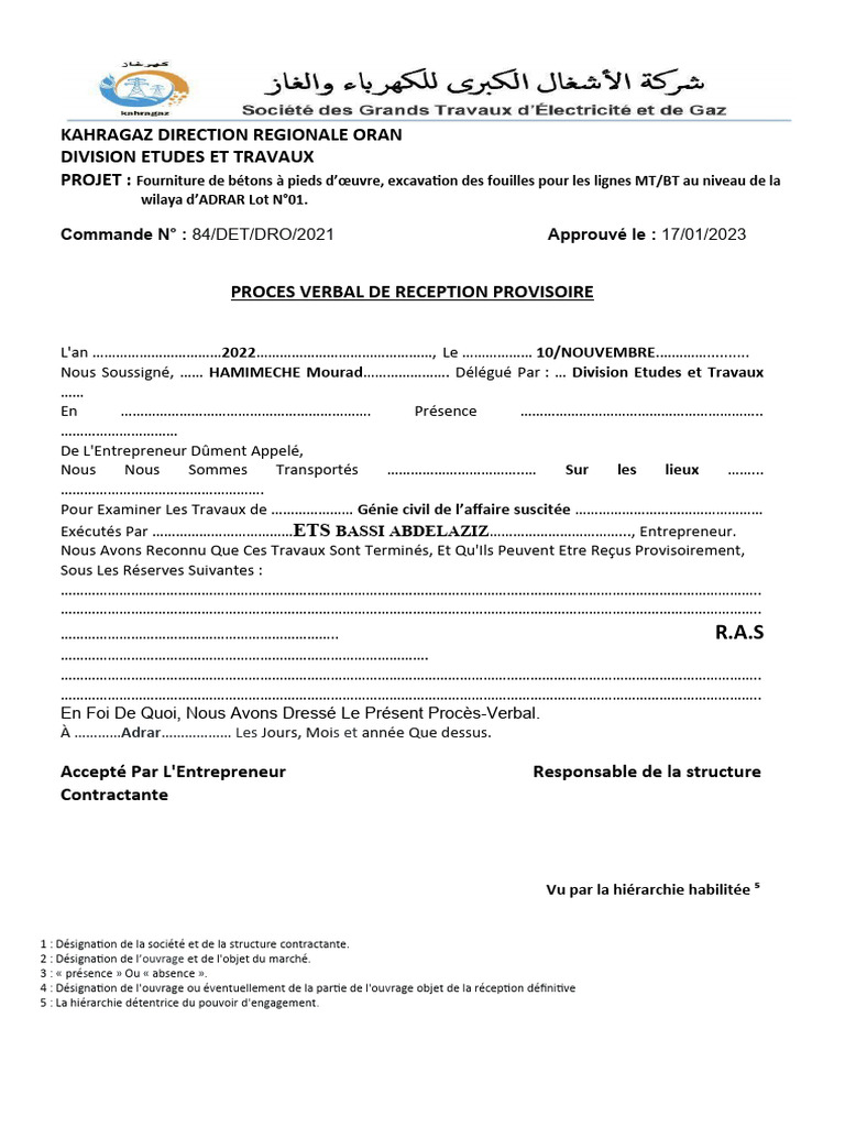 PV de Reception Provisoire Bassi | PDF