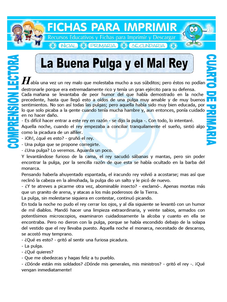 Ficha La Buena Pulga y El Mal Rey para Cuarto de Primaria | PDF