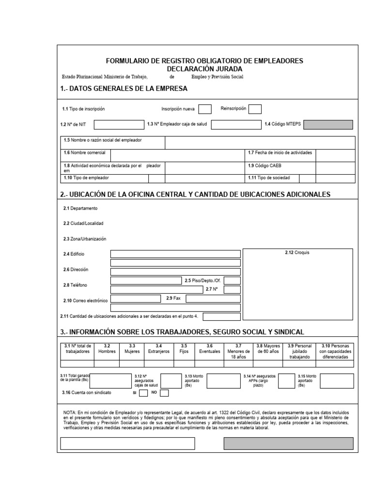 Formulario de Registro Obligatorio de Empleadores | PDF | Economias