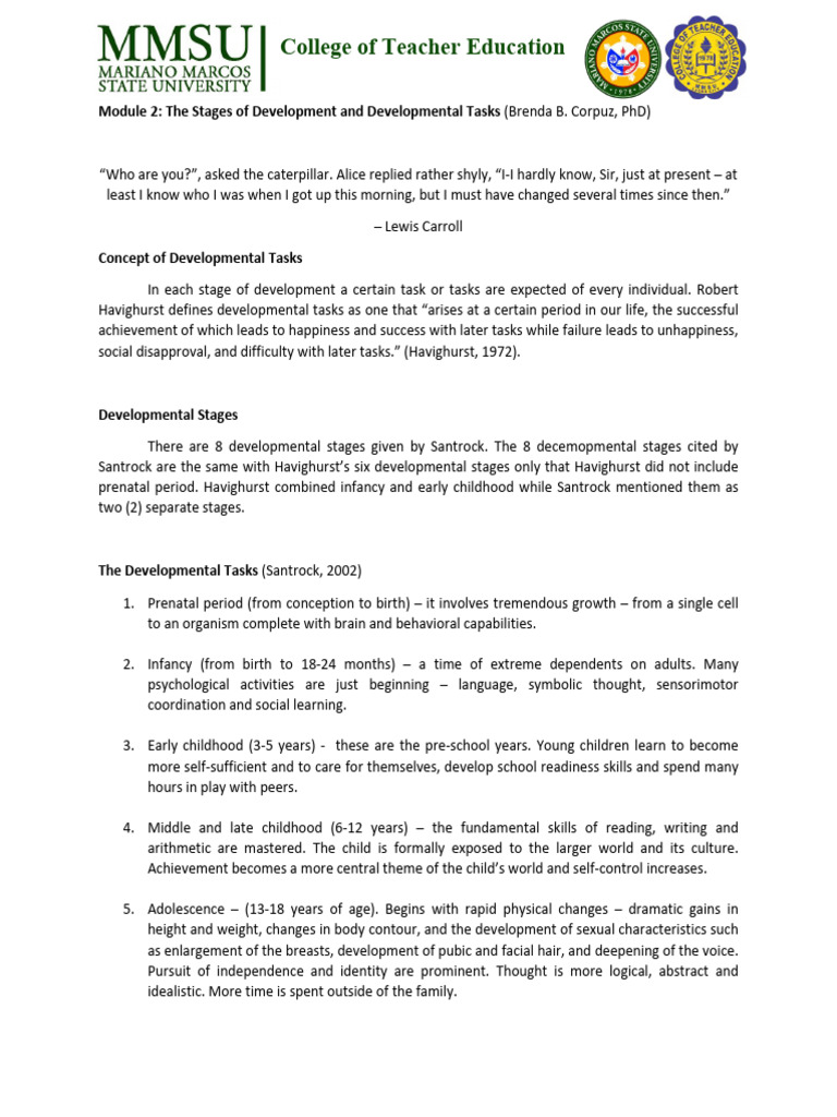 The Stages of Development and Developmental Tasks | PDF | Adolescence ...