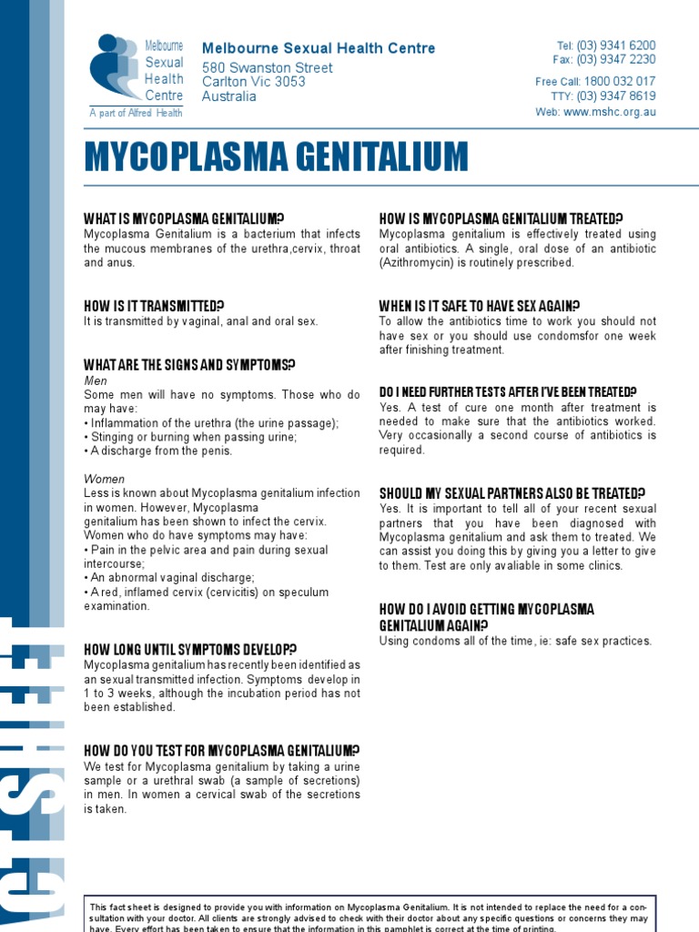 Mycoplasma Genitalium Overview and Care | PDF | Mycoplasma | Sexual ...